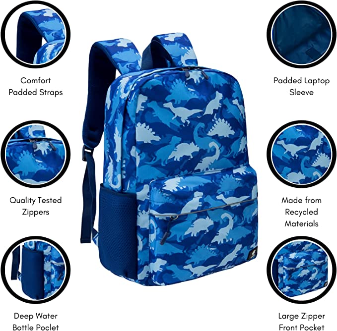Kids Backpack and Lunch Box Set with Bento Box, Blue Dino, Gives Back ...